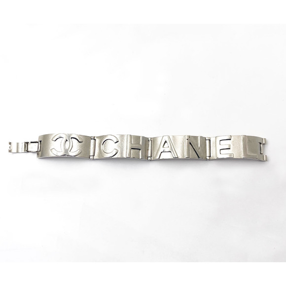 CHANEL | Jewelry | Chanel Rare Silver Cc Letter Cuff Link Bracelet ...